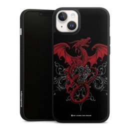 DeinDesign iPhone 14 Handy Premium Silikon H&uuml;lle Handyh&uuml;lle schwarz Case Red Dragon Gothic Silikon Premium Case