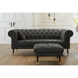 Hocker Home Affaire "Tinnum", grau (anthrazit), B:68cm H:45cm T:52cm, Luxus-Microfaser Vintageoptik (66% PU, 27% Polyester, 7% Baumwolle);Struktur weich( 97% Polyester, 3% Polyacryl), Hocker, Hocker