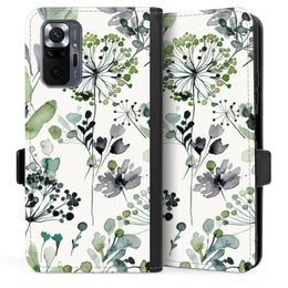 DeinDesign Xiaomi Redmi Note 10 Pro Handy Klapph&uuml;lle Handyh&uuml;lle aus Kunst Leder schwarz Flip Case Eukalyptus Water Colour Flowers Sideflip mit langer Lasche
