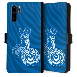 DeinDesign Huawei P30 Pro Handy Klapph&uuml;lle Handyh&uuml;lle aus Kunst Leder schwarz Flip Case Merchandise Msv Duisburg Zebra Sideflip mit langer Lasche