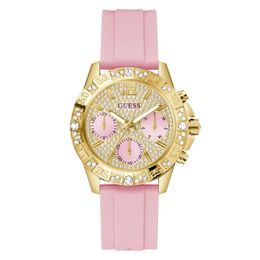 Quarzuhr Guess "Guess-MAJESTY", rosa, Armbanduhren, Damen, Quarzuhr, Armbanduhr, Damenuhr, Silikonarmband, analog, Wochentag, Tag