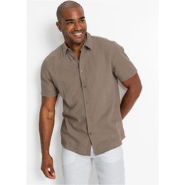 Kurzarmhemd bonprix, Herren, Gr. 45/46 (XXL), N-Gr, taupe, Web, Obermaterial: 55% Leinen, 45% Baumwolle, regular fit, Hemden, Regular Fit, aus Leinen-Baumwoll-Mix, mit kurzem Arm, Kentkragen