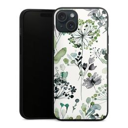 DeinDesign iPhone 15 Plus Handy Premium Silikon H&uuml;lle Handyh&uuml;lle schwarz Case Flowers Water Colour Eukalyptus Silikon Premium Case