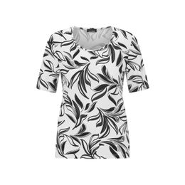 Kurzarmshirt GOLDNER "Jerseyshirt mit modischem Floraldruck", Damen, Gr. 38, wei&szlig; (wei&szlig;, schwarz, gemustert), Obermaterial: 95% Viskose CV. 5% Elasthan EL., Modisch, Gerade, Shirts, stretchbequemer Viskosejersey