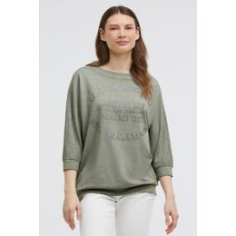 Sweater SOCCX, Damen, Gr. L, gr&uuml;n (faded olive), Sweatware, Material: 50% Baumwolle, 50% Polyester, Glitzermuster, bedruckt, regular fit normal, Rundhals, Fledermaus&auml;rmel Rippb&uuml;ndchen, Sweatshirts Sweater, mit Fledermaus&auml;rmeln