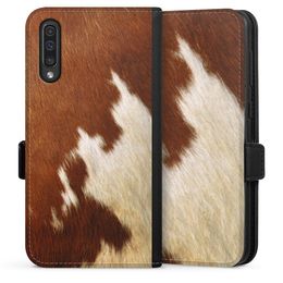DeinDesign Galaxy A50 Handy Klapph&uuml;lle Handyh&uuml;lle aus Kunst Leder schwarz Flip Case Fur Cow Animal Look Sideflip mit Lasche