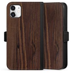 DeinDesign iPhone 11 Handy Klapph&uuml;lle Handyh&uuml;lle aus Kunst Leder schwarz Flip Case Wooden Look Wood Nut Tree Sideflip mit Lasche