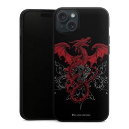 DeinDesign iPhone 15 Plus Handy Premium Silikon H&uuml;lle Handyh&uuml;lle schwarz Case Red Dragon Gothic Silikon Premium Case