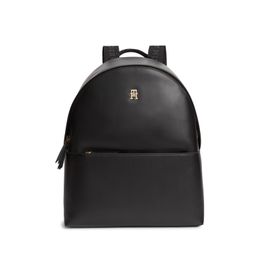 Cityrucksack Tommy Hilfiger "IM LATAM LOGO BACKPACK", Damen, Gr. B/H/T: 29cm x 36cm x 11,5cm, schwarz, Lederimitat, Rucks&auml;cke Cityrucksack, Damen Freizeitrucksack mit zus&auml;tzlichem Vordertaschenfach