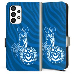 DeinDesign Galaxy A53 5G Handy Klapph&uuml;lle Handyh&uuml;lle aus Kunst Leder wei&szlig; Flip Case Msv Duisburg Merchandise Zebra Sideflip mit Lasche