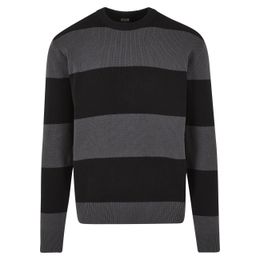 Rundhalspullover Urban Classics "Urban Classics Herren Heavy Oversized Striped Sweatshirt", Herren, Gr. L, schwarz, schwarzshadow, 100% Baumwolle, gestreift, oversize, Rundhals, Pullover Rundhalspullover