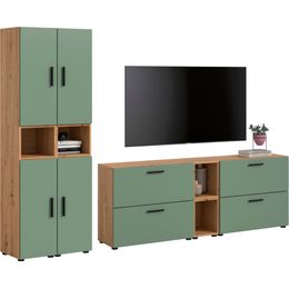 Wohnwand Home Affaire "ENESTE, 12-teilig, in verschiedenen Farben, individuell kombinierbar", artisan eiche nachbildung, smoke gr&uuml;n, B:259cm H:34cm T:182cm, Spanplatte, Kastenm&ouml;bel-Sets, Wohnwand, Stauraumelement, Kombination, Wohnkombination, Schrankwand, Lowboard
