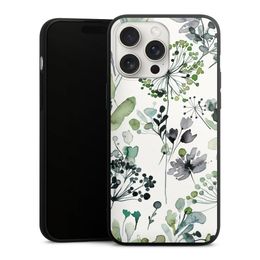 DeinDesign iPhone 15 Pro Max Handy Premium Silikon H&uuml;lle Handyh&uuml;lle schwarz Case Flowers Water Colour Eukalyptus Silikon Premium Case