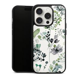 DeinDesign iPhone 15 Pro Handy Slim Case extra d&uuml;nn Silikon Handyh&uuml;lle schwarz H&uuml;lle Flowers Water Colour Eukalyptus Silikon Slim Case