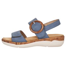 Riemchensandale Remonte, Damen, Gr. 41, blau (jeansblau), Leder, unifarben, Schuhe Riemchensandale, Keilabsatz, Sandalette, Sommerschuh mit herausnehmbarem Fu&szlig;bett