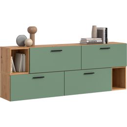 Wohnwand Home Affaire "ENESTE, 6-teilig, in verschiedenen Farben, individuell kombinierbar", artisan eiche nachbildung, smoke gr&uuml;n, B:176cm H:34cm T:97cm, Spanplatte, Kastenm&ouml;bel-Sets, Wohnwand, Stauraumelement, Kombination, Wohnkombination, Schrankwand, Lowboard