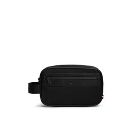 Kulturbeutel Tommy Hilfiger "TH REPREVE WASHBAG", Herren, Gr. B/H/T: 25cm x 15cm x 9,5cm, schwarz, Lederimitat, Textil, Taschen Kulturbeutel, Unisex Kulturtasche, Waschbeutel, Minibag mit Logoschriftzug