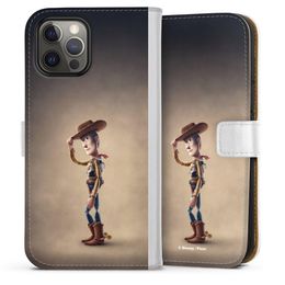 DeinDesign iPhone 12 Pro Max Handy Klapph&uuml;lle Handyh&uuml;lle aus Kunst Leder wei&szlig; Flip Case Disney Pixar Toy Story Woody Sideflip mit Lasche