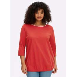 Rundhalsshirt sheego "3/4-Arm-Shirt", Damen, Gr. 48/50, erdbeere, 100% Baumwolle, unifarben, Shirts Rundhalsshirt