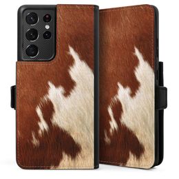 DeinDesign Galaxy S21 Ultra 5G Handy Klapph&uuml;lle Handyh&uuml;lle aus Kunst Leder schwarz Flip Case Fur Cow Animal Look Sideflip mit Lasche