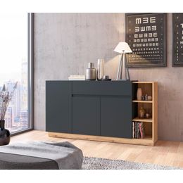 Kommode OTTO HOME "Bristol", grau (kosmos anthrazit, coast evoke eichefarben), B:162,9cm H:86,3cm T:40cm, Holzwerkstoff, Sideboards, Kommode, Breite ca. 163 cm
