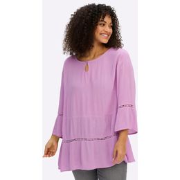 Schlupfbluse sheego, Damen, Gr. 56, orchidee, 100% Viskose, unifarben, Rundhals, Blusen Schlupfbluse