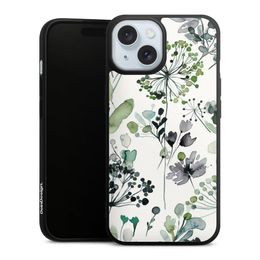 DeinDesign iPhone 15 Handy Premium Silikon H&uuml;lle Handyh&uuml;lle schwarz Case Flowers Water Colour Eukalyptus Silikon Premium Case
