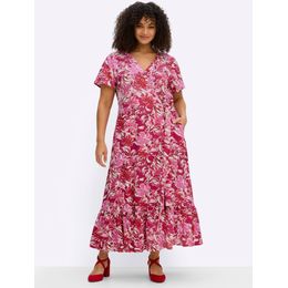 Wickelkleid sheego by Joe Browns "Kleid", Damen, Gr. 46, Normalgr&ouml;&szlig;en, erdbeere, pink, gemustert, 100% Viskose, gebl&uuml;mt, gemustert, lang, V-Ausschnitt, Kleider Wickelkleid