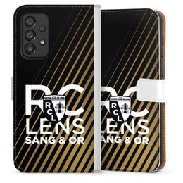 DeinDesign Galaxy A33 5G Handy Klapph&uuml;lle Handyh&uuml;lle aus Kunst Leder wei&szlig; Flip Case Rc Lens Racing Club De Lens Rcl Sideflip mit Lasche