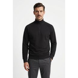 Sweatshirt BOSS Green, Herren, Gr. L, schwarz (schwarz001), Sweatware, Obermaterial: 95% Baumwolle, 5% Elasthan, unifarben, regular fit normal, hoch geschlossener Ausschnitt, B&uuml;ndchen, Sweatshirts Sweatshirt, Troyer-Form, Regular Fit, Baumwollmischung