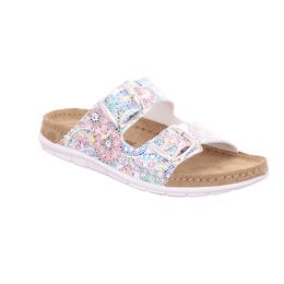 Pantolette Rohde "RODIGO-D", Damen, Gr. 37, wei&szlig; multicolor, Lederimitat, mehrfarbig, Schuhe Pantolette, Sommerschuh, Hausschuh mit vorgeformtem Softfu&szlig;bett