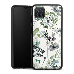 DeinDesign Galaxy A12 Handy Silikon H&uuml;lle Case schwarz Handyh&uuml;lle Flowers Eukalyptus Water Colour