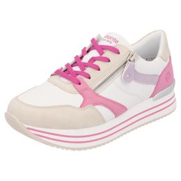 Plateausneaker Remonte, Damen, Gr. 39, beige (wei&szlig;, creme, pink), Leder, Lederimitat, kontrastfarbene Details, Schuhe Plateausneaker, Freizeitschuh, Halbschuh, Schn&uuml;rschuh mit loser Soft-Einlage