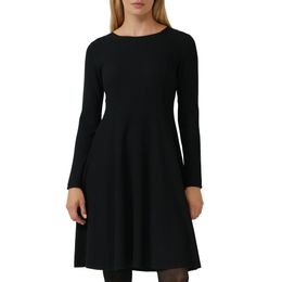 Strickkleid s.Oliver BLACK LABEL, Damen, Gr. 42, N-Gr, schwarz (grau, schwarz), Feinstrick, Obermaterial: 71% Viskose, 29% Polyester, Strukturmuster, unifarben, regular fit, Rundhals, gerader Abschluss, Kleider Strickkleid, mit Ajour-Detail