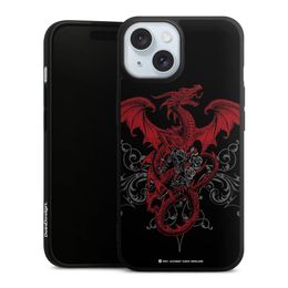 DeinDesign iPhone 15 Handy Premium Silikon H&uuml;lle Handyh&uuml;lle schwarz Case Red Dragon Gothic Silikon Premium Case