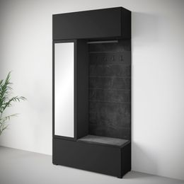 Garderoben-Set Home Affaire "TEJO", schwarz (schwarz matt, schwarz matt), B:115cm H:231,9cm T:37,5cm, Holzwerkstoff, Kastenm&ouml;bel-Sets, Spiegel Schrank Element flexibel links/rechts einsetzbar
