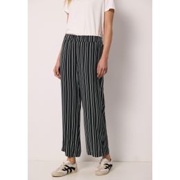 Culotte STREET ONE STUDIO, Damen, Gr. 32, L&auml;nge 28, schwarz-wei&szlig; (schwarz), Stoff, 100% Viskose, gestreift, loose fit normal, Hosen Culotte, satinierte Viskose