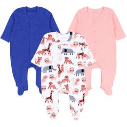 Strampler TUPTAM "Schlafstrampler Baby M&auml;dchen Schlafstrampler mit Fu&szlig; 3er Pack", Jungen, Gr. 56, N-Gr, blau (marineblau rosa wei&szlig; safaritiere), Obermaterial: 100% Baumwolle CO., Overalls