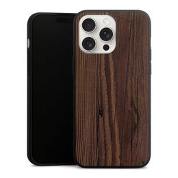 DeinDesign iPhone 15 Pro Max Handy Premium Silikon H&uuml;lle Handyh&uuml;lle schwarz Case Wooden Look Wood Nut Tree Silikon Premium Case