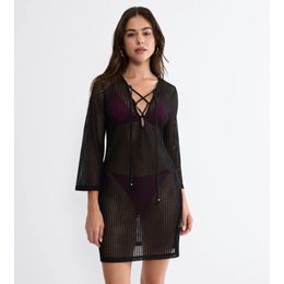 Strandkleid Triumph "Beach MyWear Crochet Short Dress", Damen, Gr. 42, N-Gr, schwarz, Strick, Obermaterial: 95% Polyester, 5% Elasthan, Kleider Strandkleid, weiches H&auml;keldesign