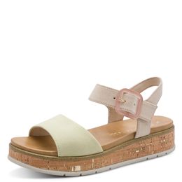 Keilsandalette Marco Tozzi "GRADI", Damen, Gr. 36, kiwi, gr&uuml;n, Textil, kontrastfarbene Details, Schuhe, Plateau, Sommerschuh, Riemchensandale mit Sohle im Kork-Look