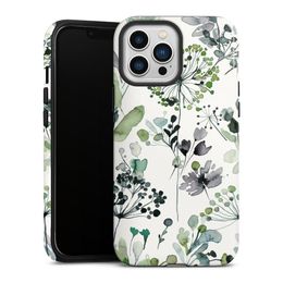 DeinDesign iPhone 13 Pro Max Handy Panzer Handyh&uuml;lle robuste Outdoor H&uuml;lle Schutzh&uuml;lle gl&auml;nzend Flowers Water Colour Eukalyptus Tough Case