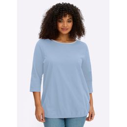 Rundhalsshirt sheego "3/4-Arm-Shirt", Damen, Gr. 40/42, eisblau, 100% Baumwolle, unifarben, Shirts Rundhalsshirt