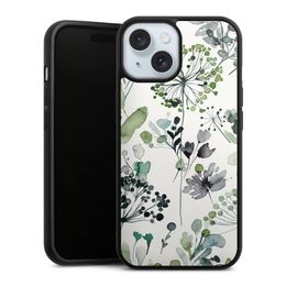 DeinDesign iPhone 15 Handy Gallery Case Handyh&uuml;lle 9H Geh&auml;rtetes Glas R&uuml;ckseite H&uuml;lle Flowers Water Colour Eukalyptus Gallery Case