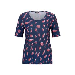 Kurzarmshirt GOLDNER "Sommershirt mit Tupfenmuster", Damen, Gr. 38, blau (dunkelblau, koralle, gemustert), Obermaterial: 95% Polyester PES. 5% Elasthan EL., Modisch, Gerade, Shirts, stretchbequemer Jersey