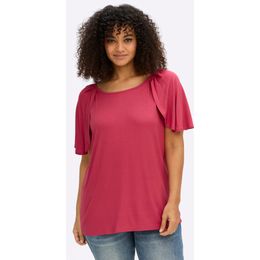 Rundhalsshirt sheego "T-Shirt", Damen, Gr. 52/54, erdbeere, 95% Viskose, 5% Elasthan, unifarben, Rundhals, Shirts Rundhalsshirt