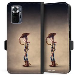 DeinDesign Xiaomi Redmi Note 10 Pro Handy Klapph&uuml;lle Handyh&uuml;lle aus Kunst Leder schwarz Flip Case Disney Pixar Toy Story Woody Sideflip mit langer Lasche