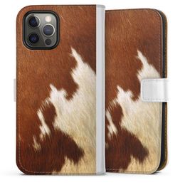 DeinDesign iPhone 12 Pro Max Handy Klapph&uuml;lle Handyh&uuml;lle aus Kunst Leder wei&szlig; Flip Case Fur Cow Animal Look Sideflip mit Lasche