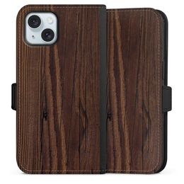 DeinDesign iPhone 15 Handy Klapph&uuml;lle Handyh&uuml;lle aus Kunst Leder schwarz Flip Case Wooden Look Wood Nut Tree Sideflip mit Lasche