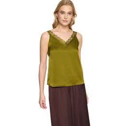 Blusentop Zero "Damen mit V-Ausschnitt", Damen, Gr. 34, fir gr&uuml;n, Spitze, Obermaterial: 100% Polyester, gl&auml;nzend, figurbetont normal, V-Ausschnitt, Blusen Blusentop